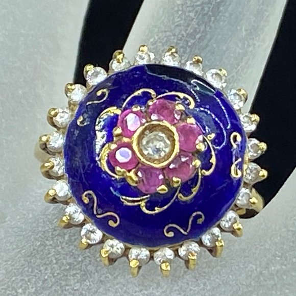 Jewelry | Antique 18k Yellow Gold Ruby Diamond Enamel Dome Ring 85g ...